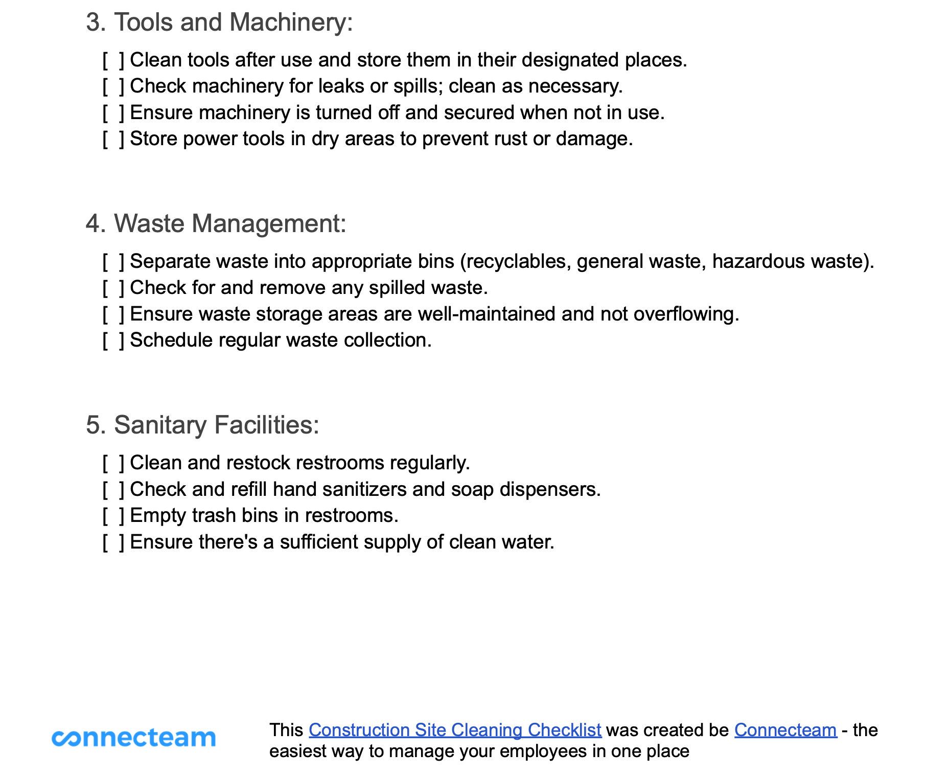 Construction Site Cleaning Checklist Template - Free PDF Download