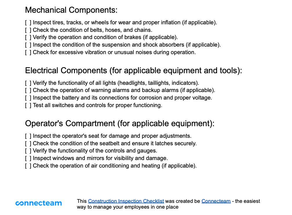 Construction Inspection Checklist Template - Free PDF Download