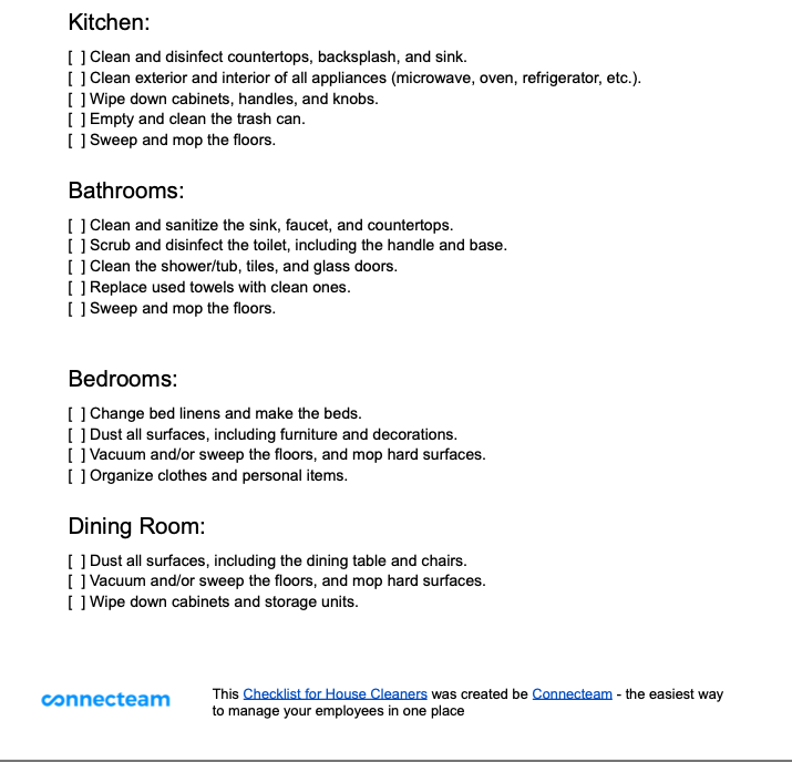 House Cleaners Checklist Template - Free PDF Download