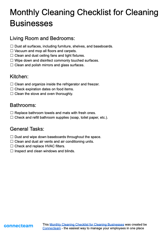 Monthly Cleaning Checklist Template - Free PDF Download
