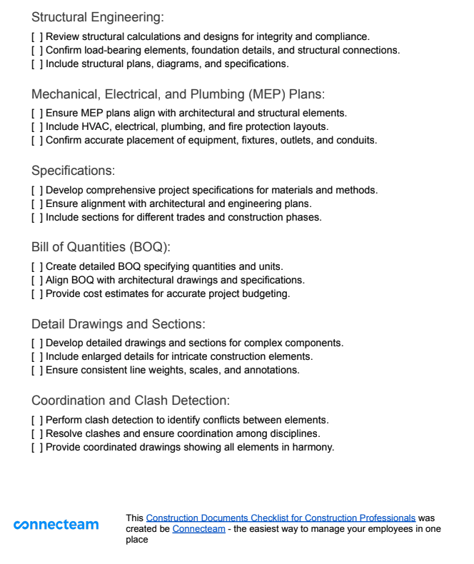 Construction Documents Checklist Template - Free PDF Download