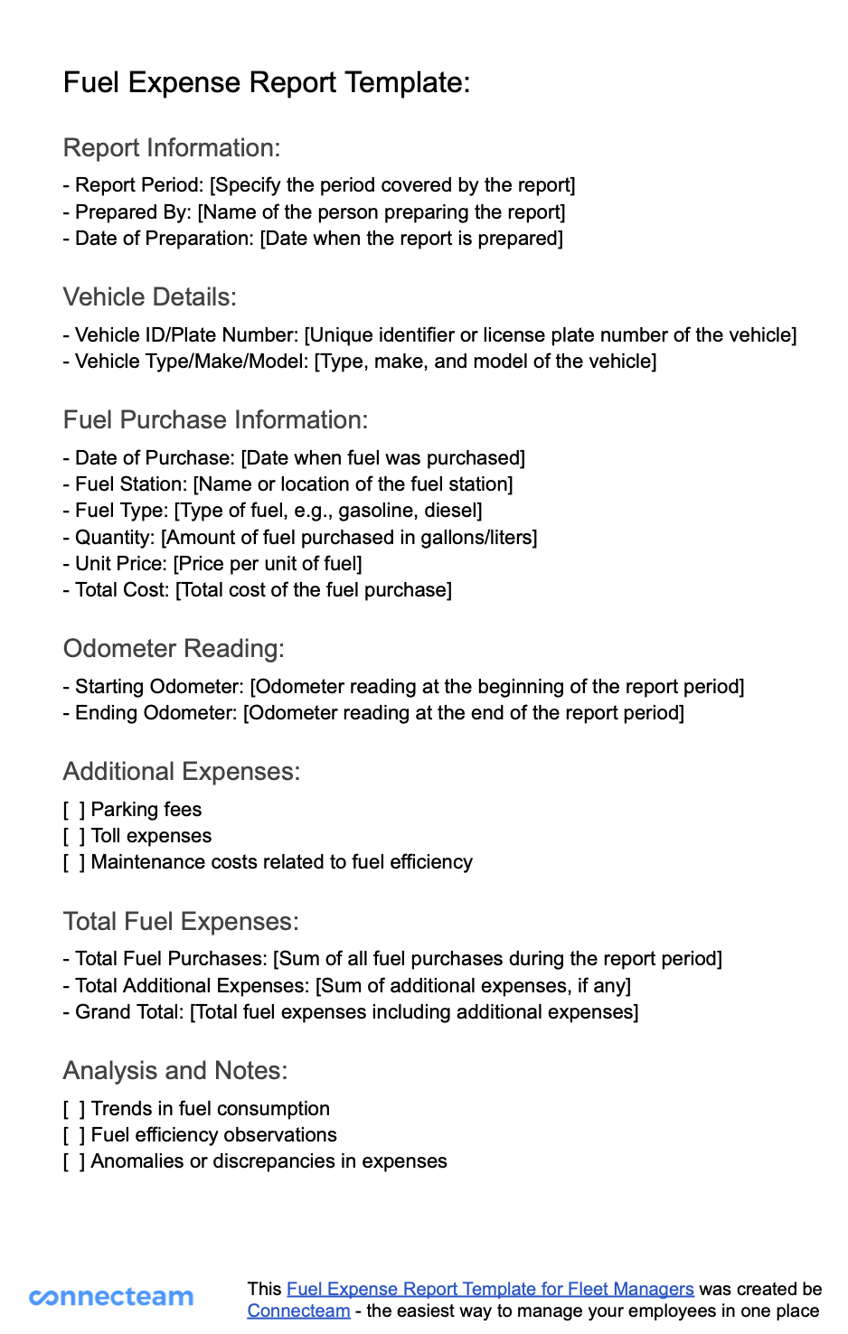 Fuel Expense Report Template - Free PDF Download