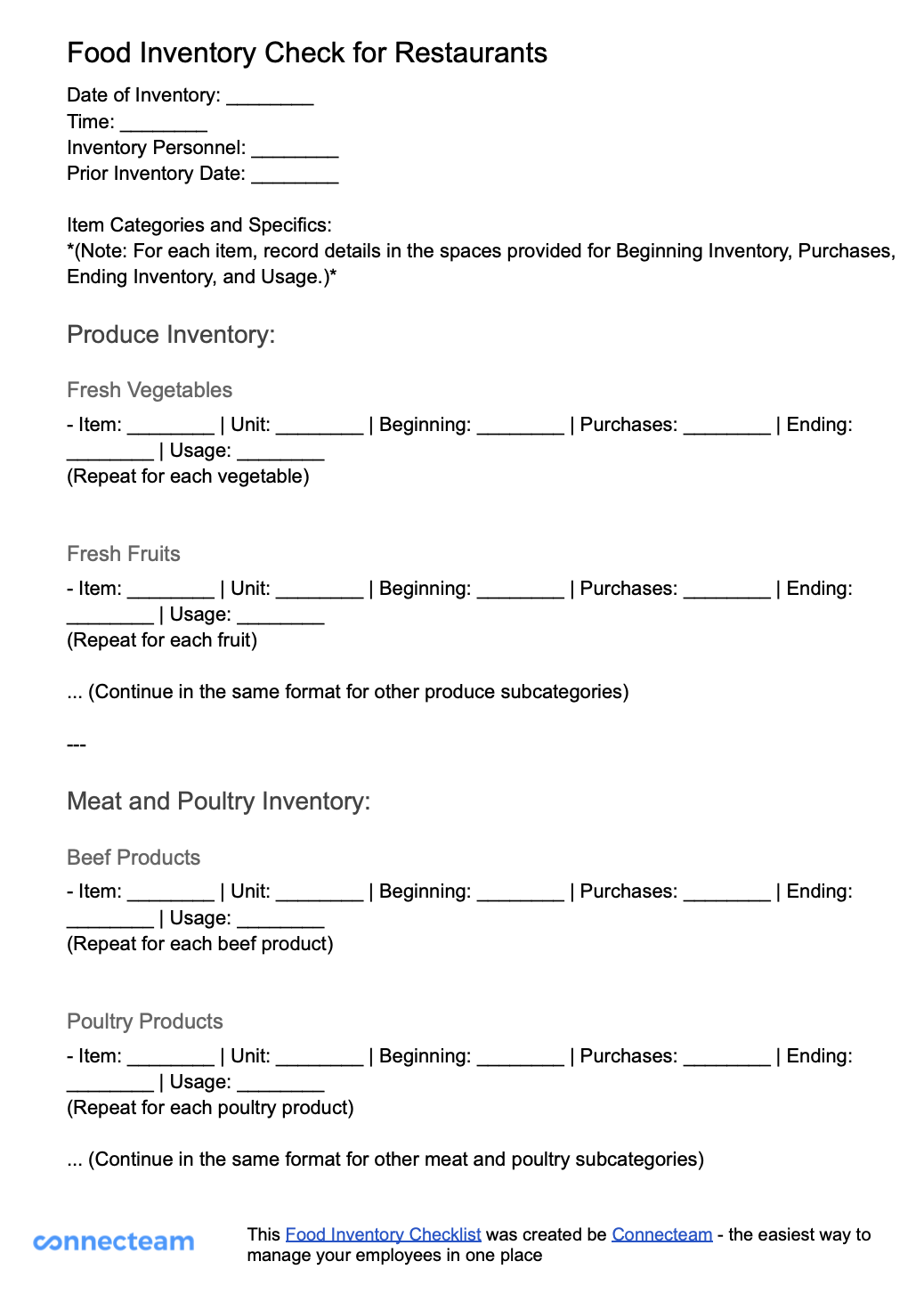 Food Inventory Checklist Template - Free PDF Download