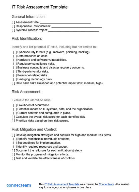 IT Risk Assessment Template - Free PDF Download