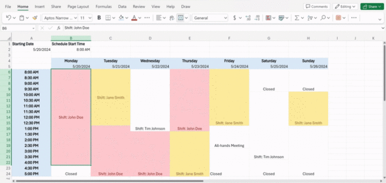 How To Make a Work Schedule in Excel: Guide + Free Template